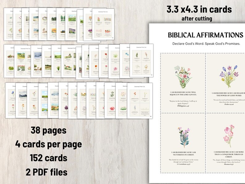 152 Bible Verse Affirmation Cards - Watercolor Scripture Prints (PDF ...