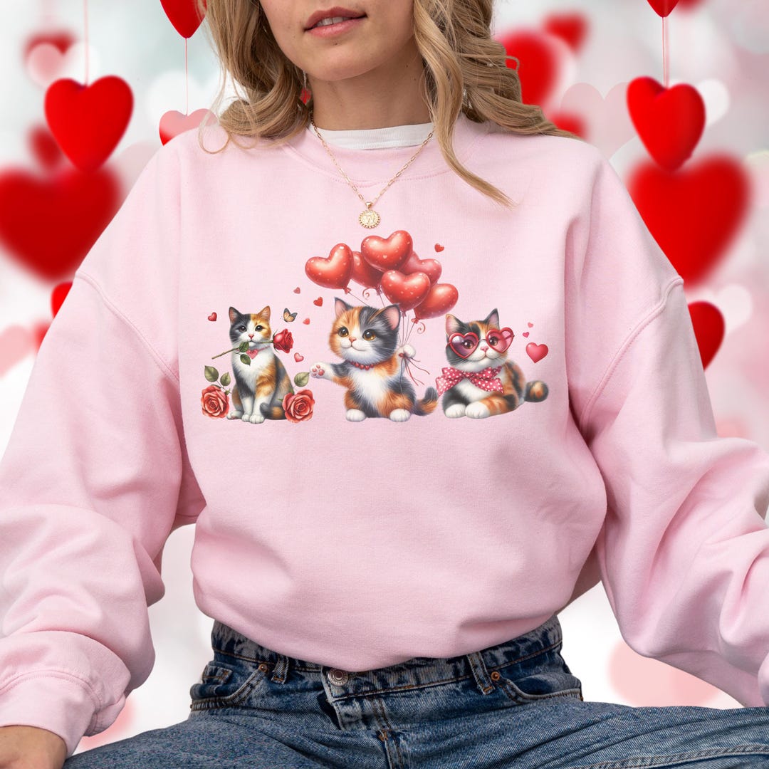 Watercolor Calico Cat Valentine Sweatshirt, Cute Calico Cat Valentine ...