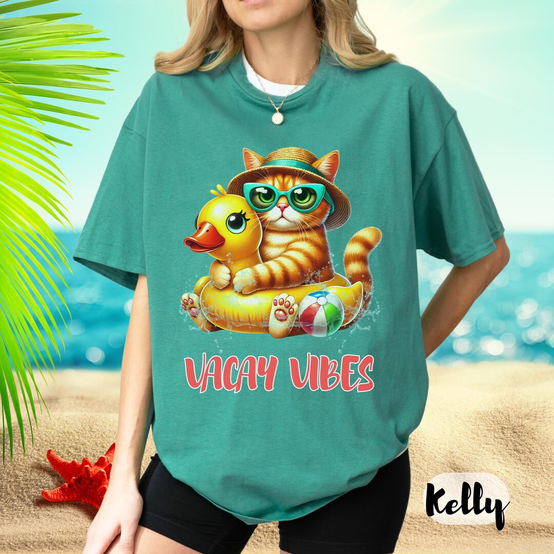 Watercolor Orange Tabby Cat Vacay Vibes Shirt, Beach Shirt, Summer ...