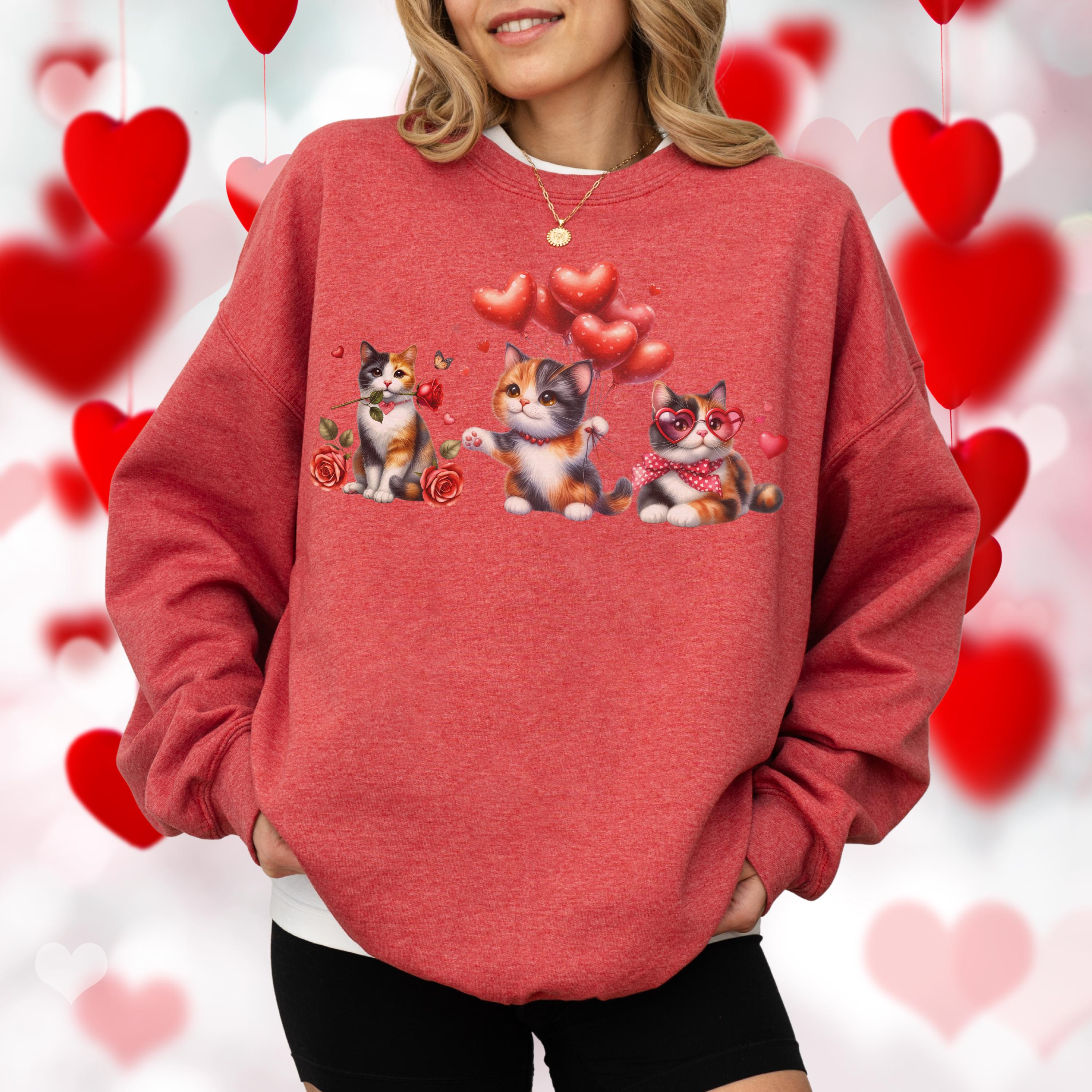 Watercolor Calico Cat Valentine Sweatshirt, Cute Calico Cat Valentine ...