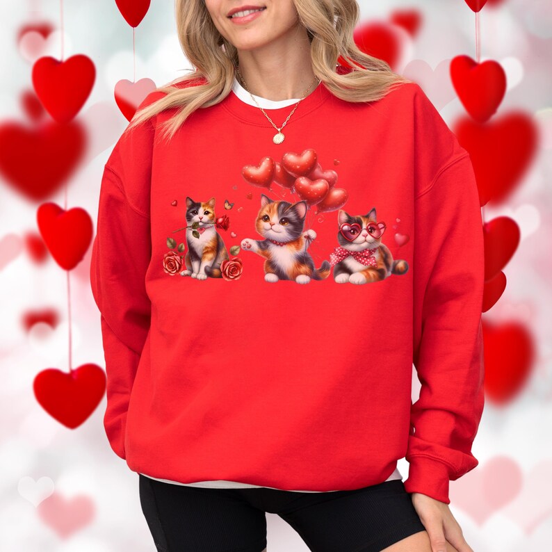 Watercolor Calico Cat Valentine Sweatshirt, Cute Calico Cat Valentine ...
