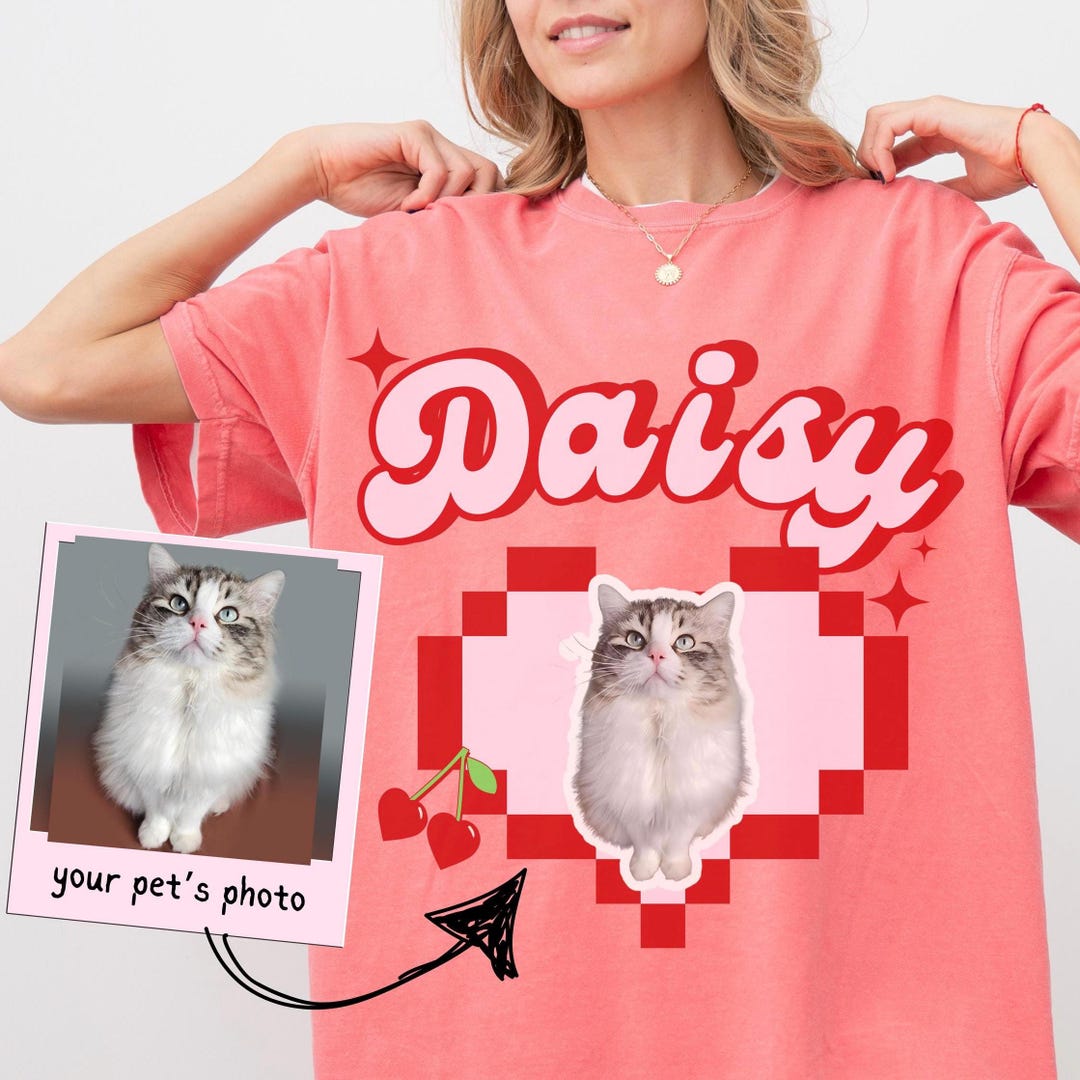 Custom Retro Y2K Pet Face Comfort Color Shirt, Personalized Dog Cat ...