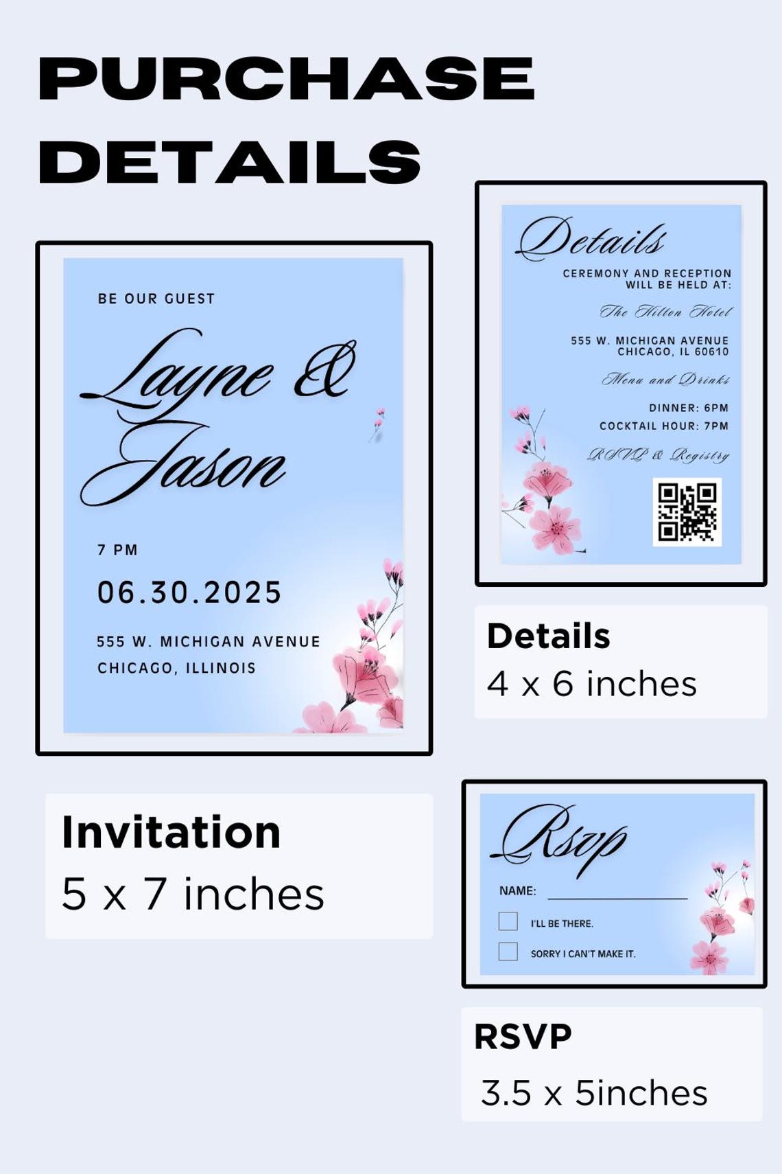 Baby Blue and Pink Wedding Invitation Template - Digital Download - Etsy