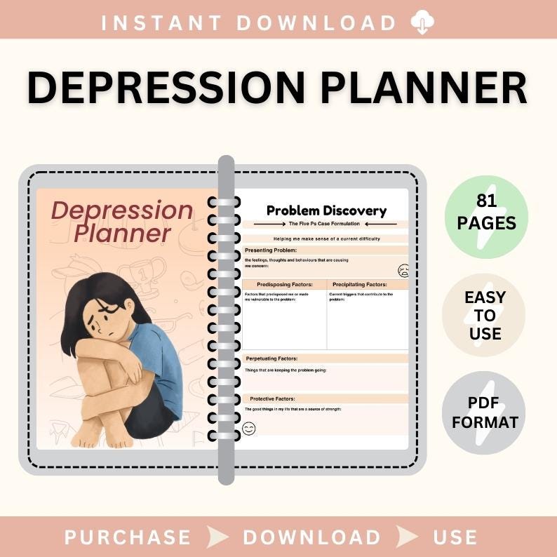 Mental Health Journal / Depression Therapy Planner / Depression Planner ...