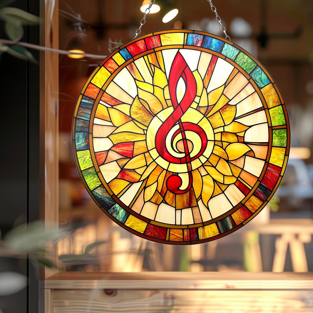 Musical GLASS SUNCATCHER Acrylic Ornament Musical Window Hanging Music ...