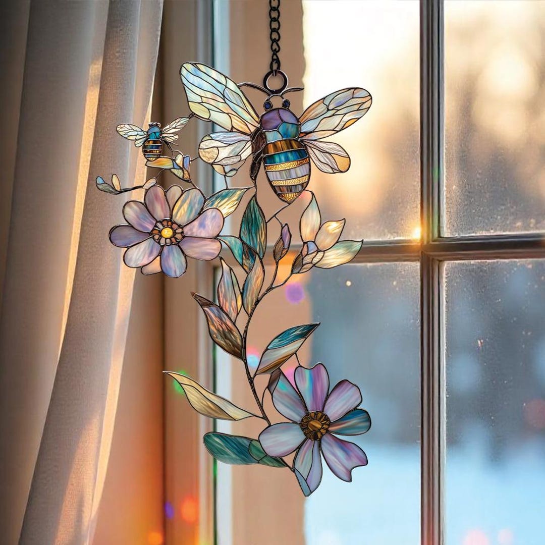 Honey Bee and Sunflower ACRYLIC Window Hanging, Bumblebee Suncatcher ...