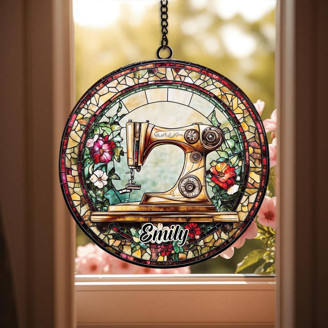 Sewing Machine Glass Suncatcher Acrylic Ornament Sewing Room Window ...