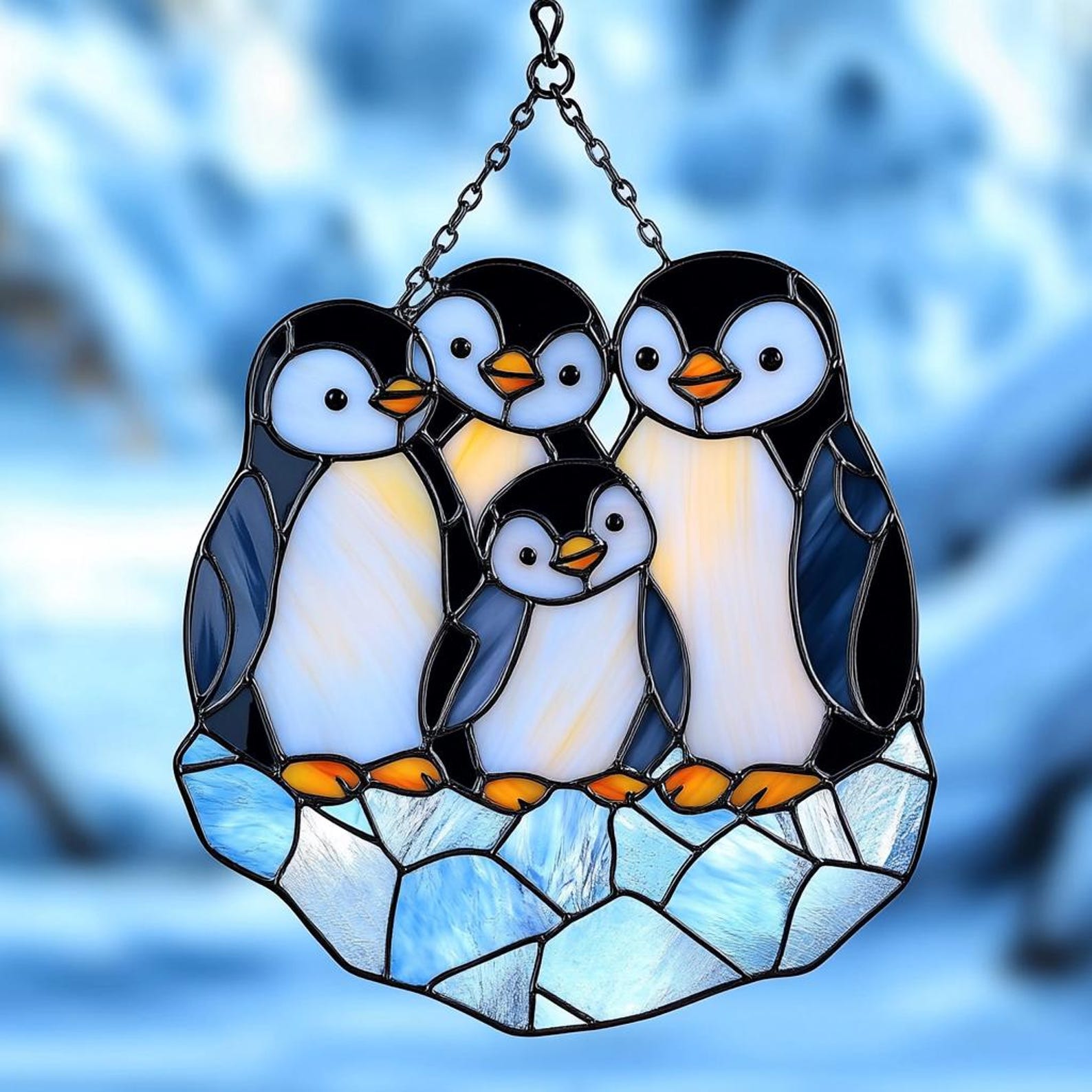 Penguin Family Faux Stained Glass Acrylic Suncatcher - Winter Window ...