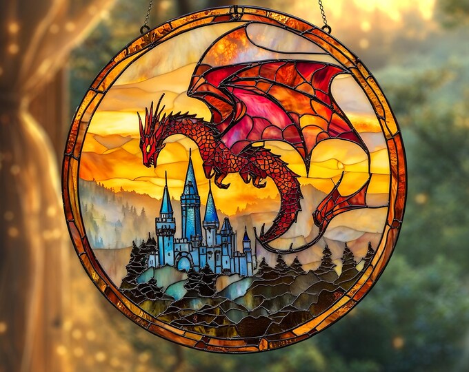 Dragon Stained Glass Window Cling Decal Sticker Window Film Dragoncore ...