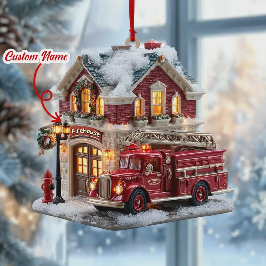 2D Flat Custom Vintage Firehouse Ornament – Faux Stained Glass ...