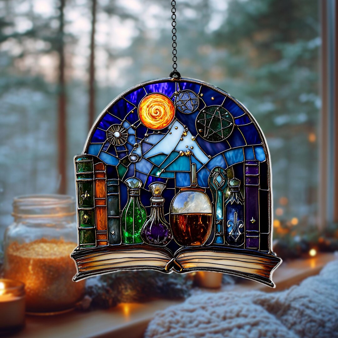 Handmade Stained Glass Witchy Window Hanging, Alchemy, Astrology ...