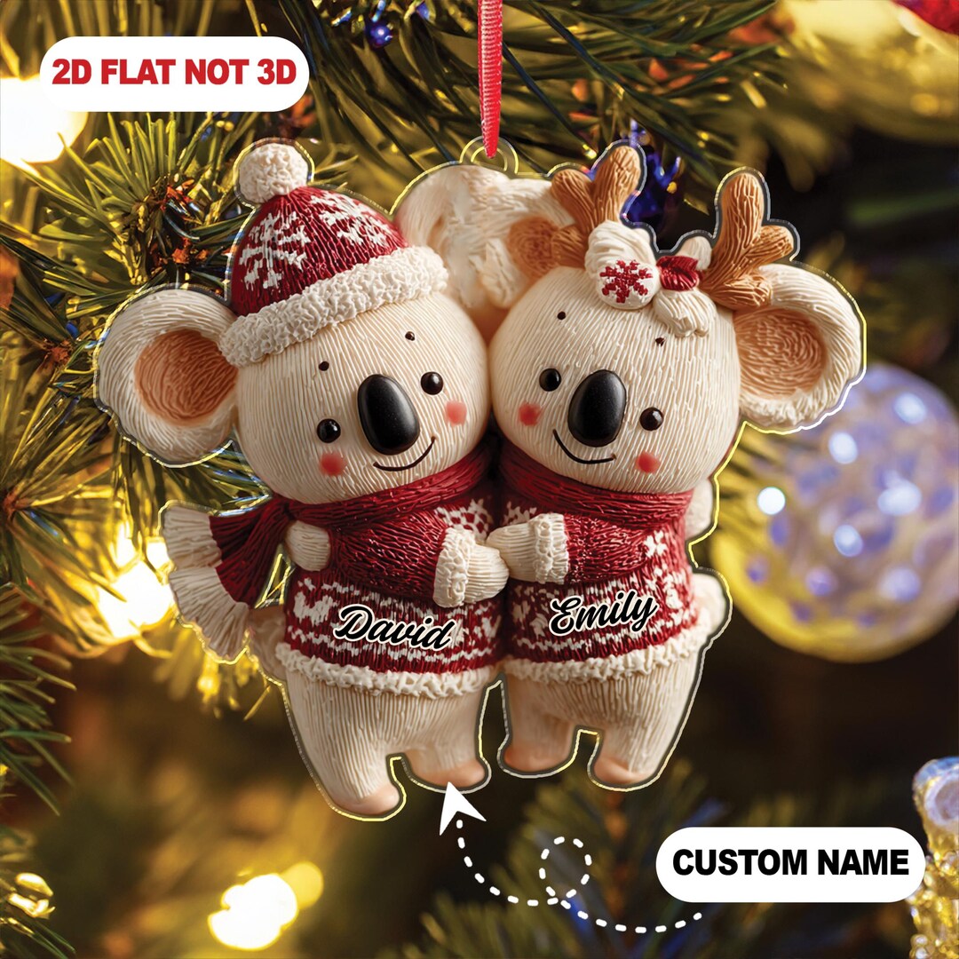 2D Flat Adorable Koala Christmas Tree Ornament, Hand-painted Festive ...