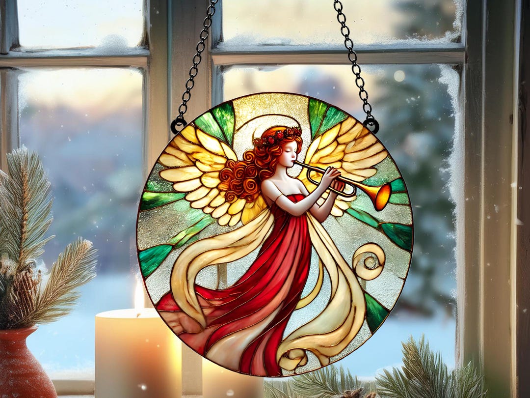 Christmas Angel Suncatcher Ornament, Whimsical Angel With Trumpet ...