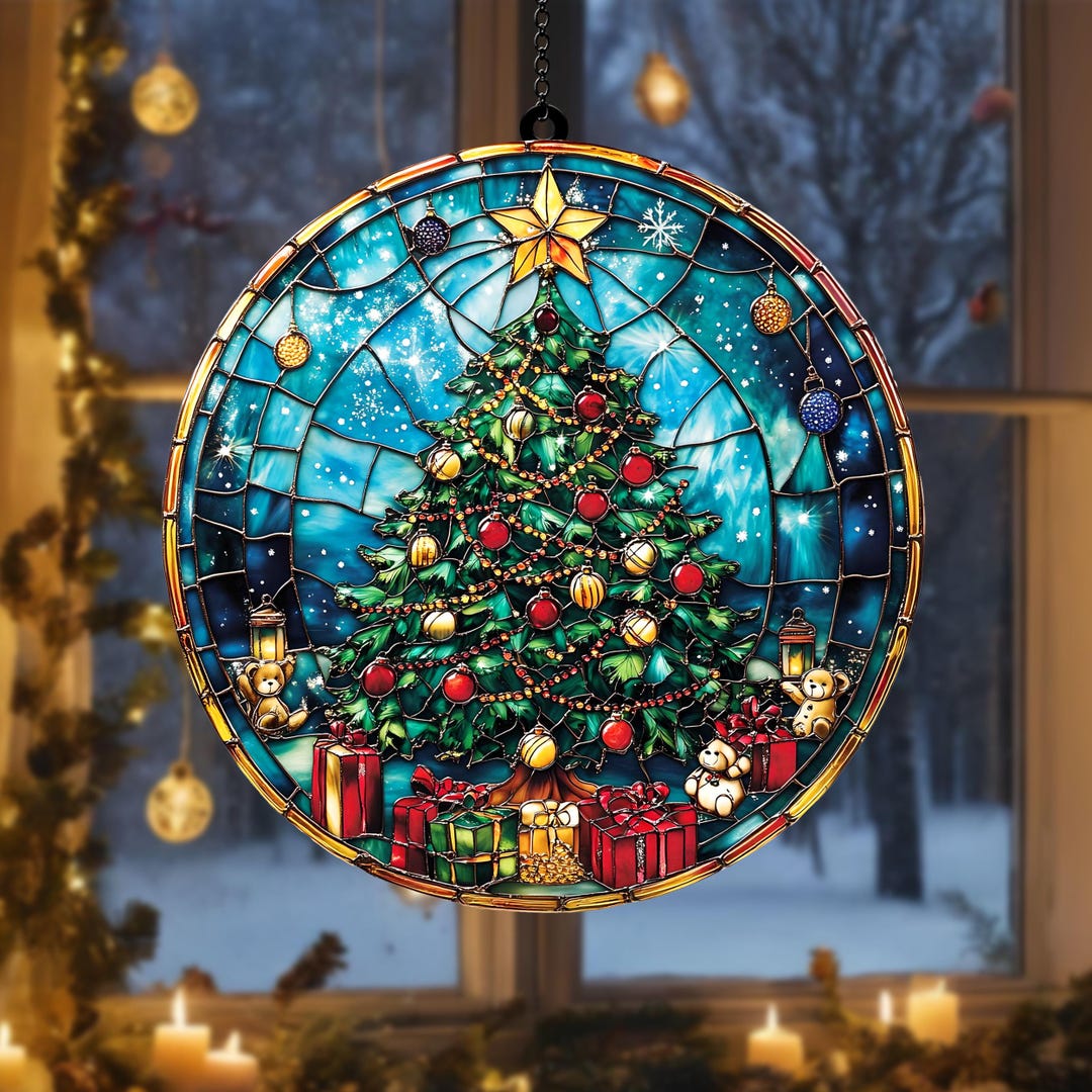 Christmas Tree 2024 GLASS SUNCATCHER Christmas Tree ACRYLIC Window ...