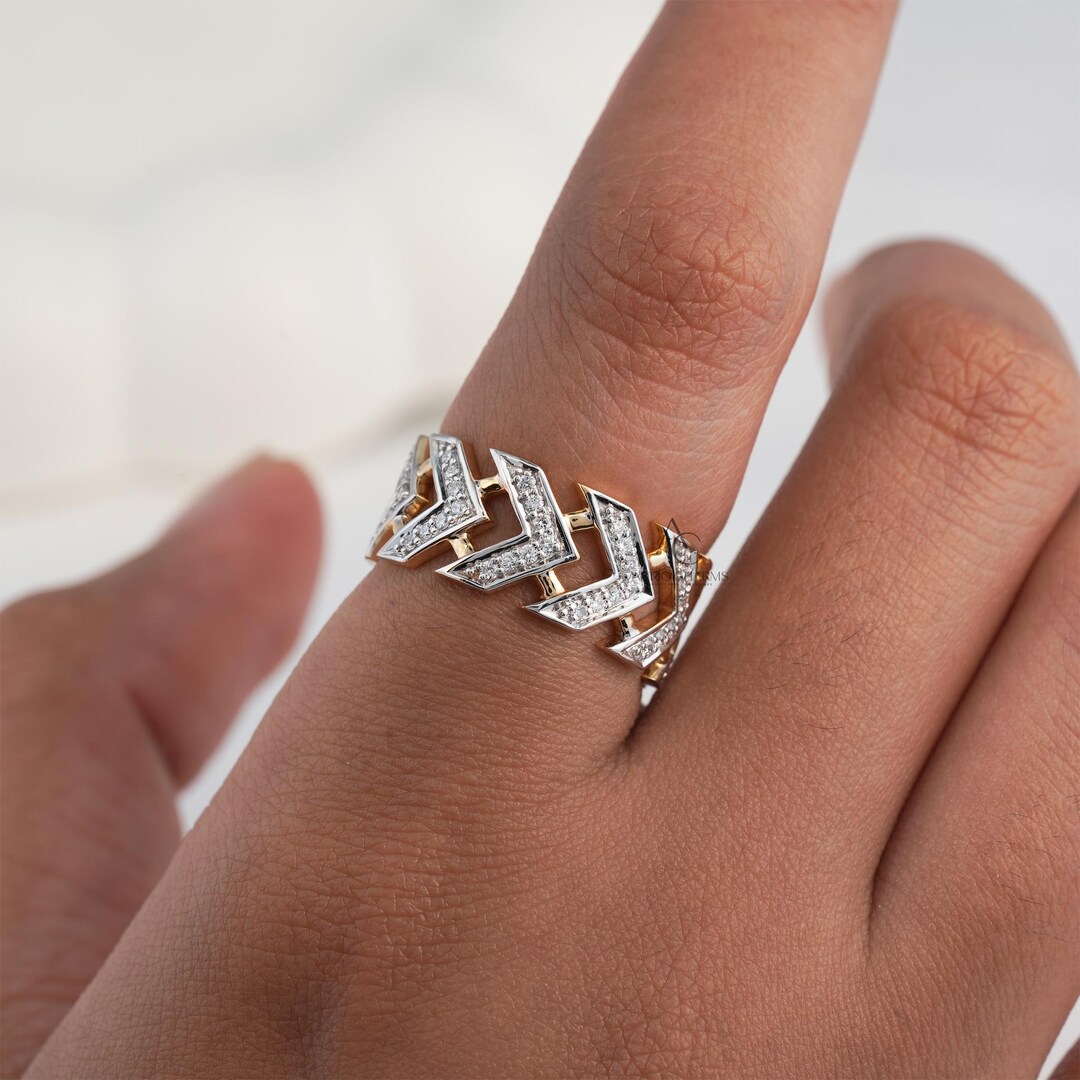 Miami Cuban Arrow Link Ring, Real Diamond Ring, Unisex Ring, Diamond ...