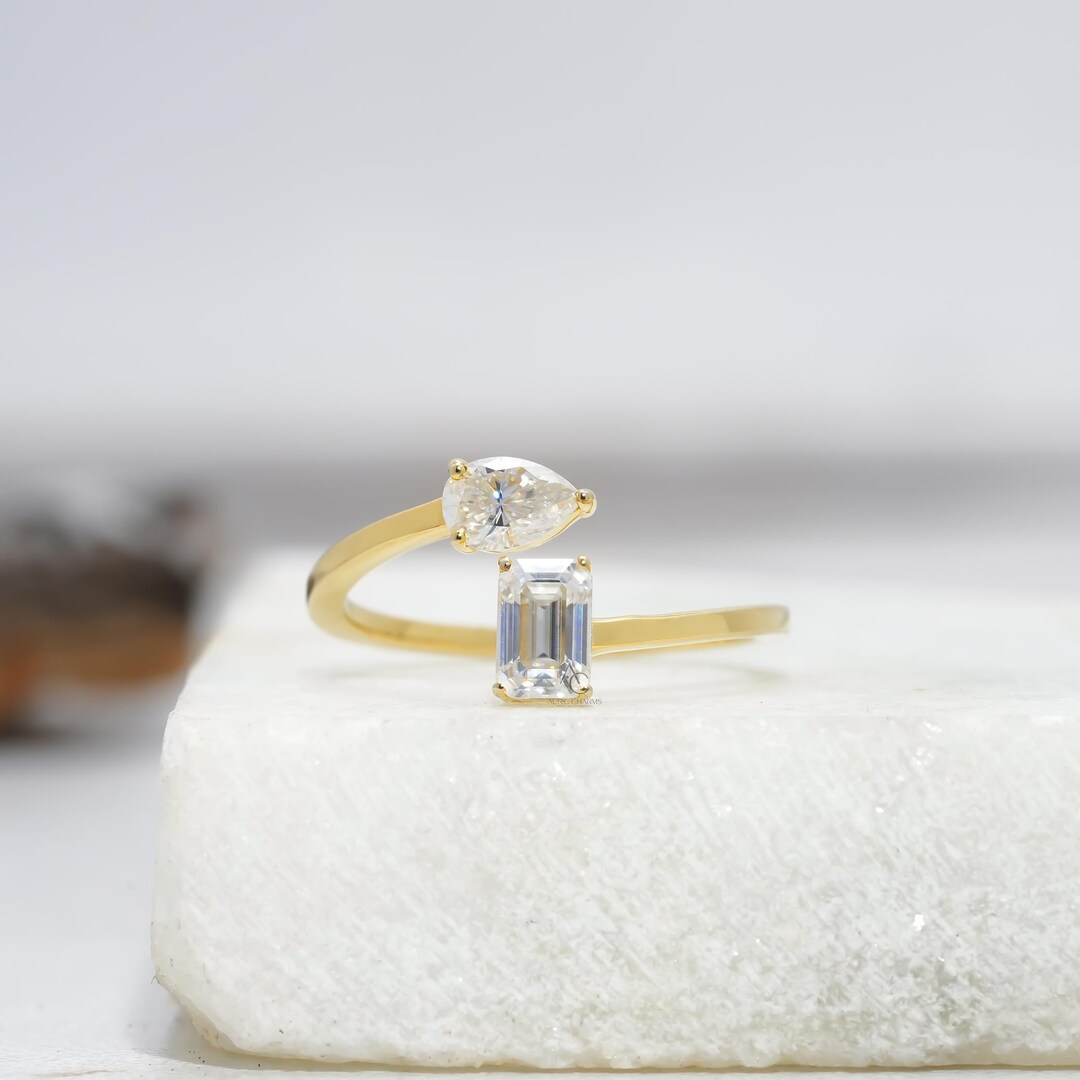 Two Stone Open Gap Ring, Minimalist Lab Grown Diamond Ring, Bypass ...