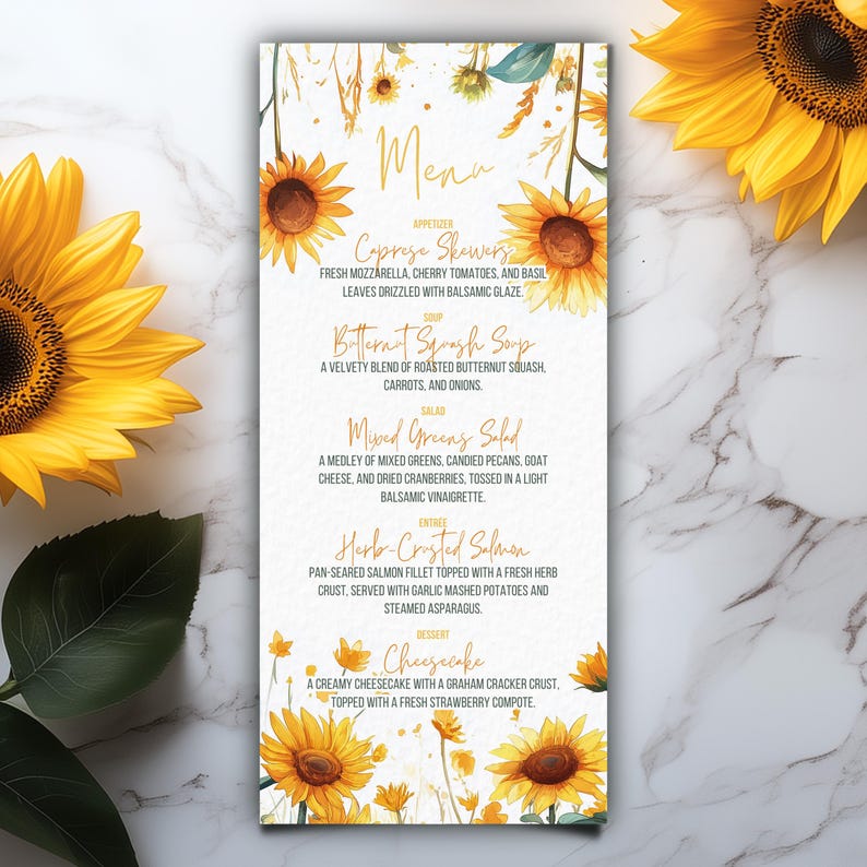 Digital Menu Cards Template, Elegant Menu Templates, Wedding Menu ...
