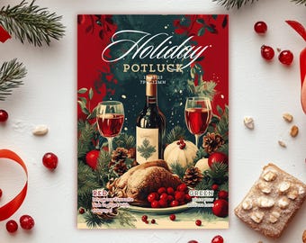 Invitation Card Template Snowy Christmas Potluck Dinner Poster ...