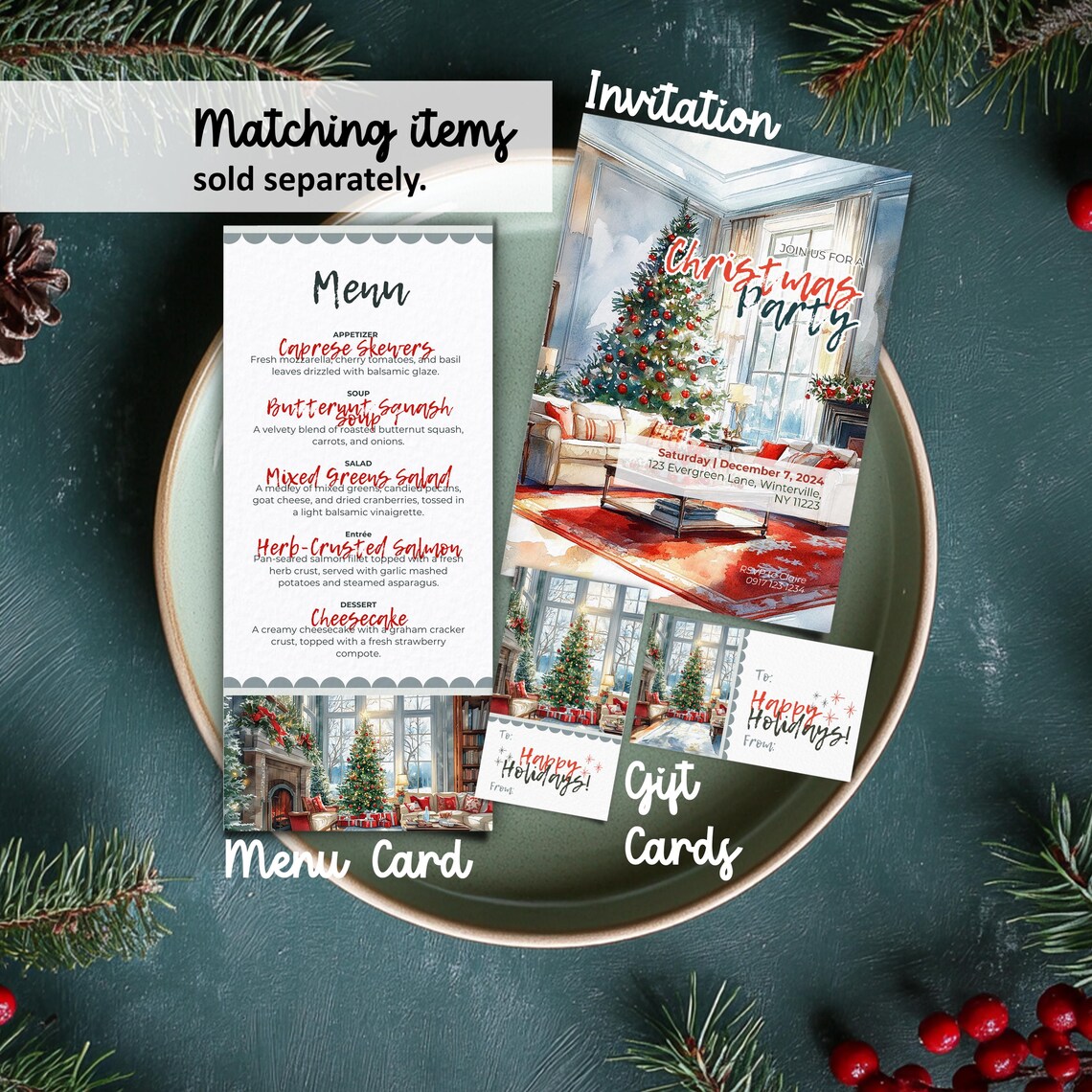 Christmas Menu Template, Christmas Menu Card, Printable Christmas Menu ...
