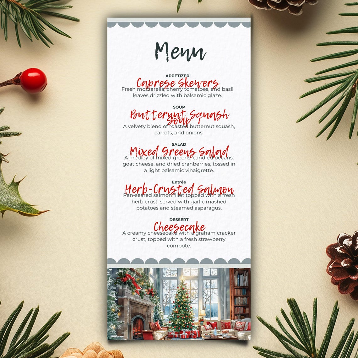 Christmas Menu Template, Christmas Menu Card, Printable Christmas Menu ...