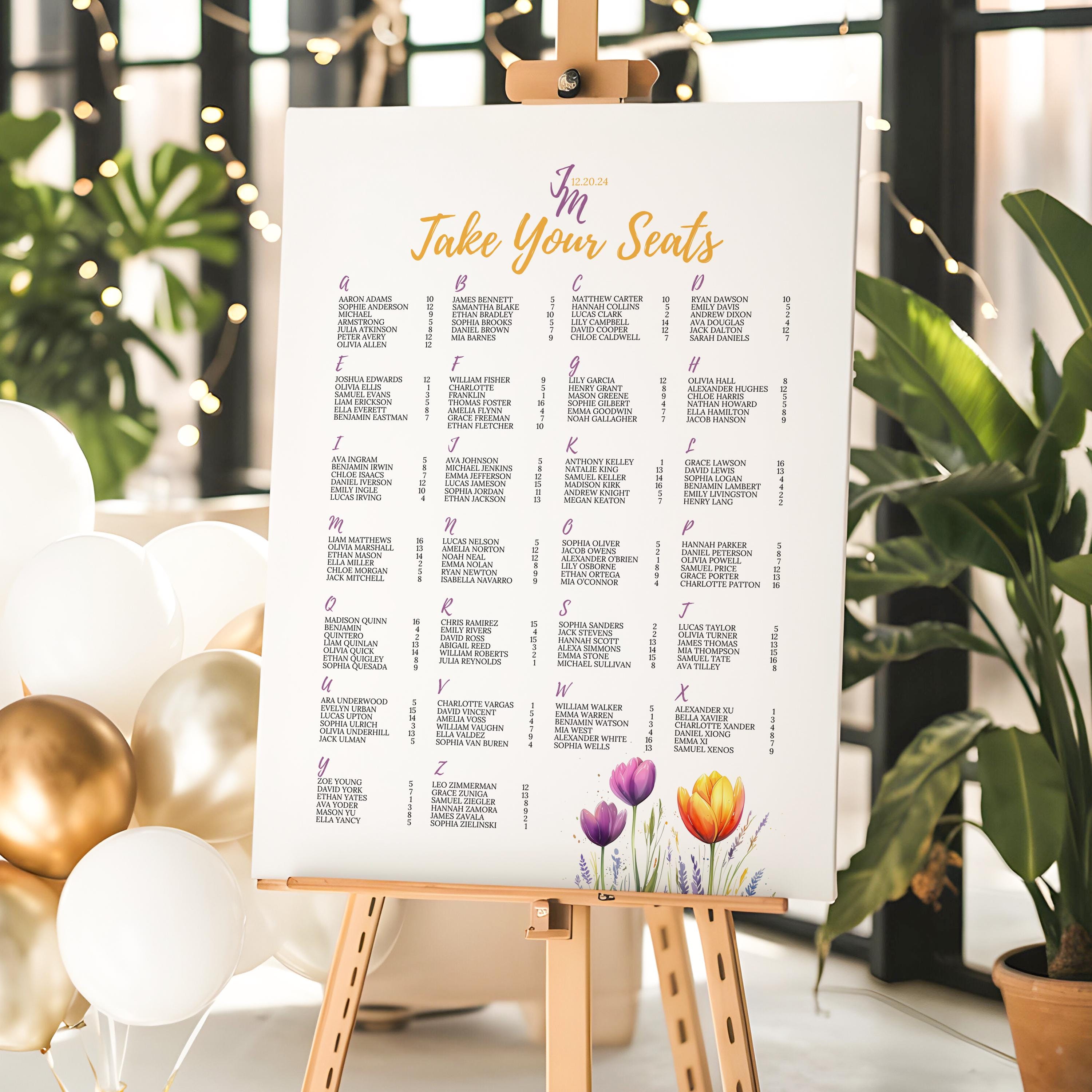 Seating Chart, Seating Chart Template, Floral Seating Chart, Wedding ...