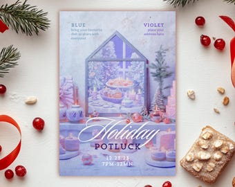 Invitation Card Template Snowy Christmas Potluck Dinner Poster ...