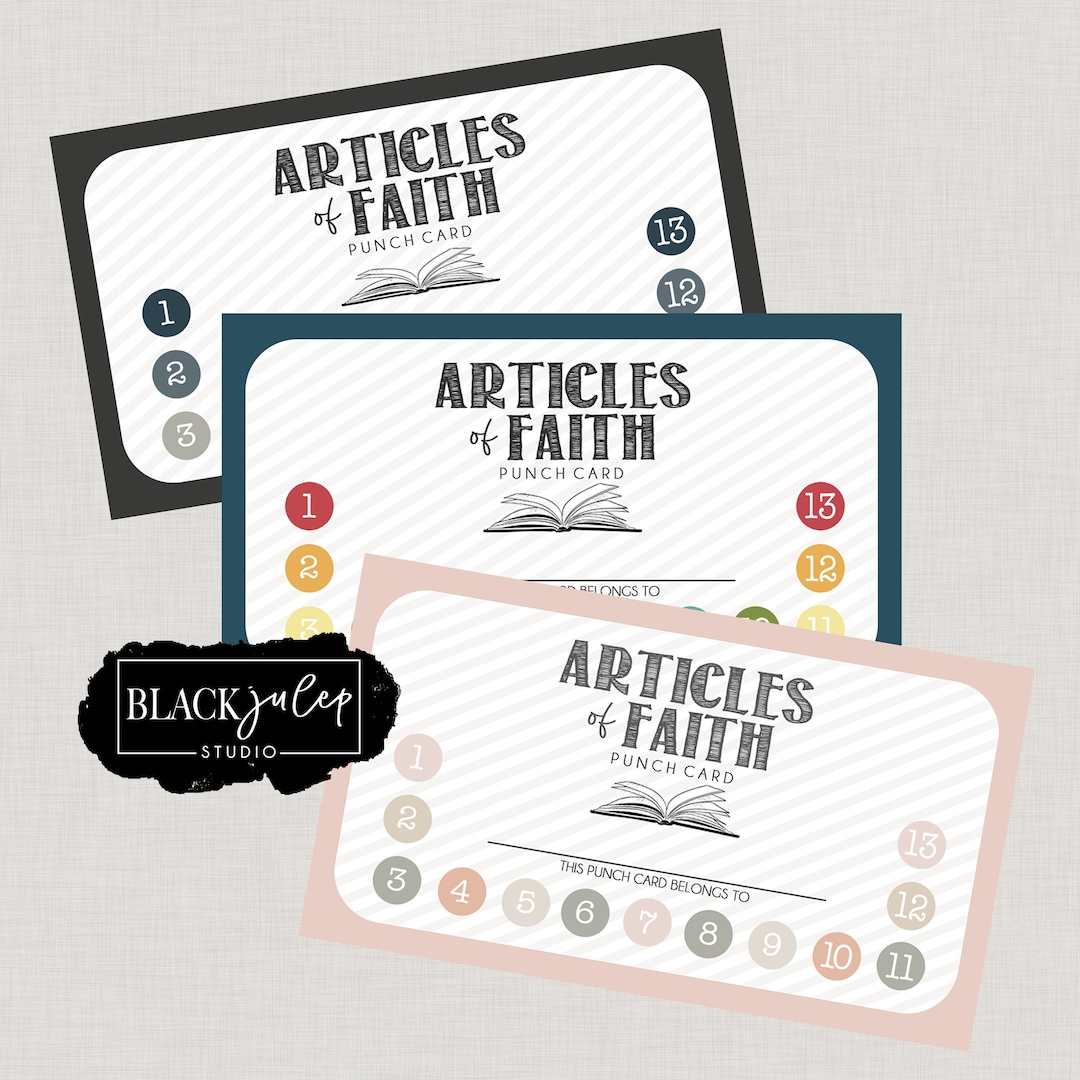 Articles of Faith Punch Cards - Instant Download - Etsy