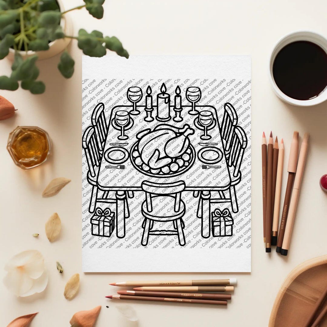 Christmas Dinner Coloring Page, Festive Roast Dinner Coloring Sheet ...