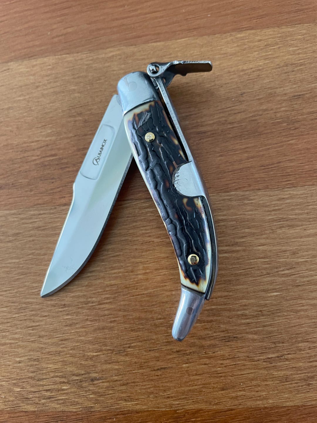 2.6" Stainless Spanish Navaja Teja Deer Antler Imitation Scales Billet ...