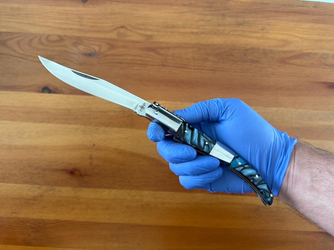 5.1" Arabian Style Navaja With Ratchet Pocket Knife Blue Acrylic Scales ...