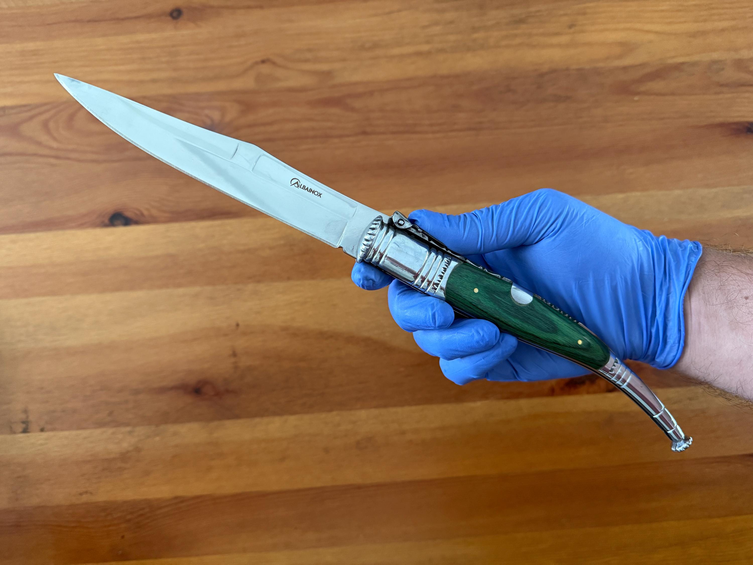 6” Spanish Navaja Serrana Ratchet Folding Knife Green Stamina Wood ...