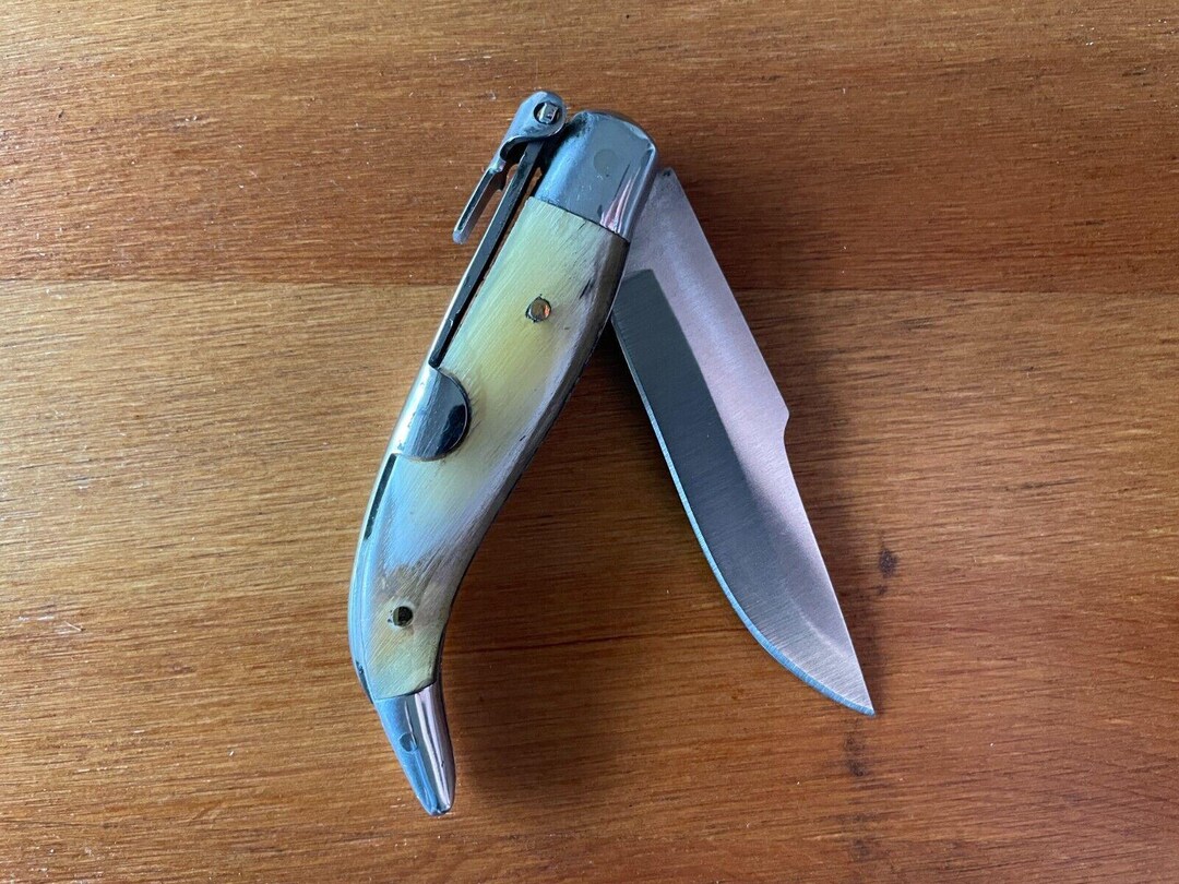 2.5” Stainless Steel Blade Spanish Navaja Pocket Knife Bull Horn Scales ...