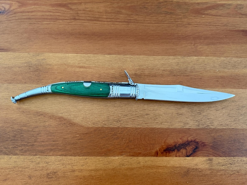 6” Spanish Navaja Serrana Ratchet Folding Knife Green Stamina Wood ...