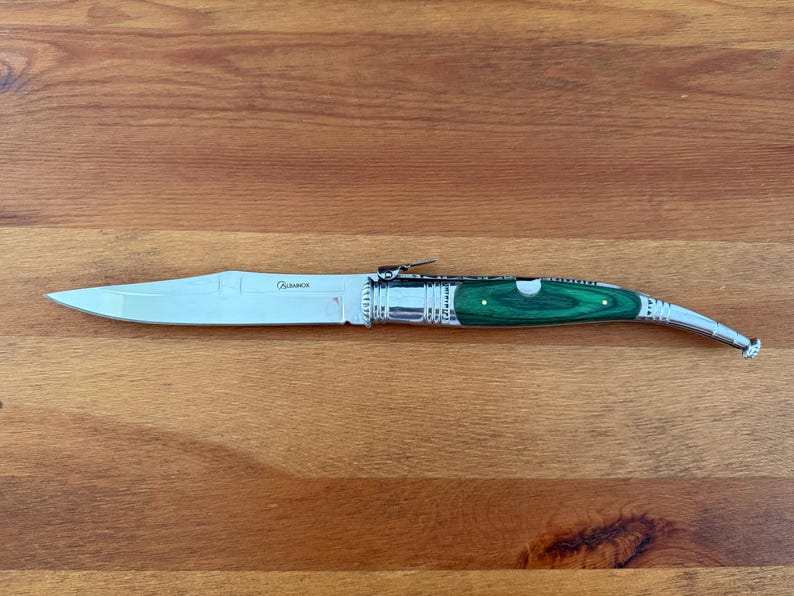6” Spanish Navaja Serrana Ratchet Folding Knife Green Stamina Wood ...