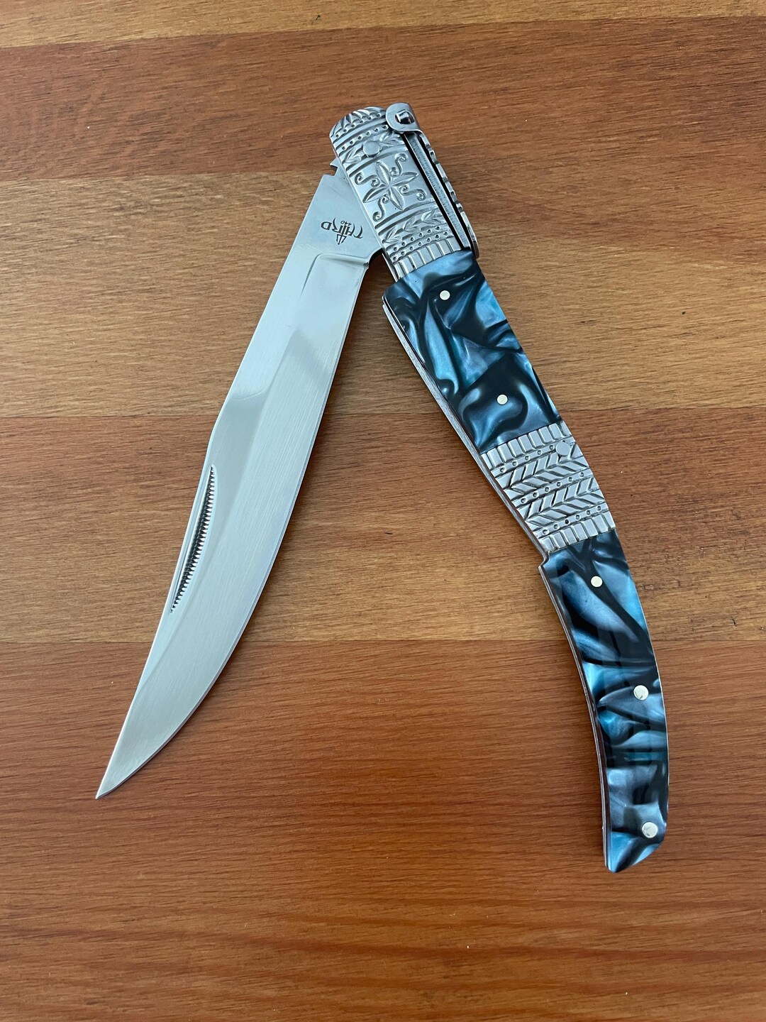 5.9" Arabian Style Navaja With Ratchet Pocket Knife Blue Acrylic ...
