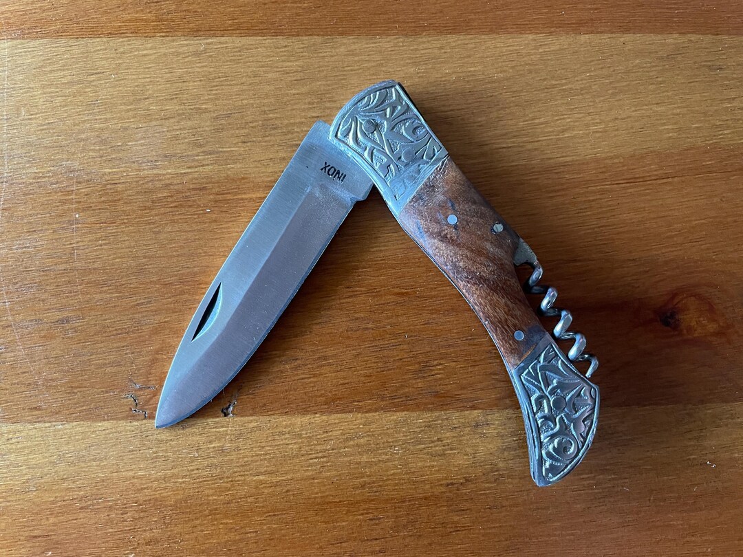 3.7” Spanish Navaja Pocket Knife With Wooden Handle W/ Corkscrew ...