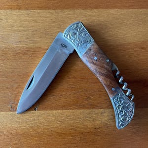 3.7” Spanish Navaja Pocket Knife With Wooden Handle W/ Corkscrew ...