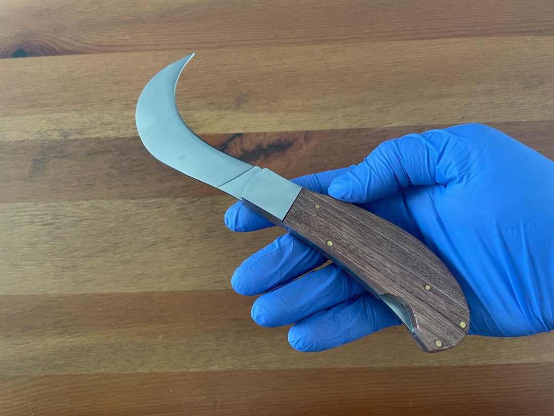 3.14" Hawkbill Tranchete Pocket Knife Wood Handle With Lockback From ...