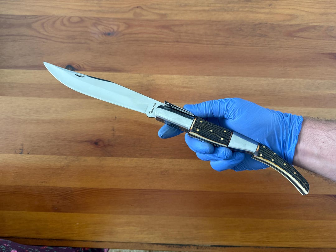 6.5" Long Blade Arabian Style Ratchet Navaja Folding Knife Deer Antler ...