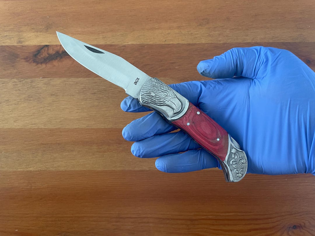 3.5" Spanish Navaja Pocket Knife Eagle Bolsters Wood Scales Lockback ...