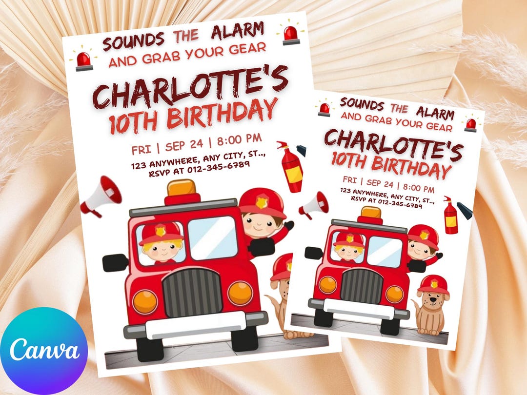 Editable Fire Truck Birthday Invitation Fire Engine Invite Boy Birthday ...