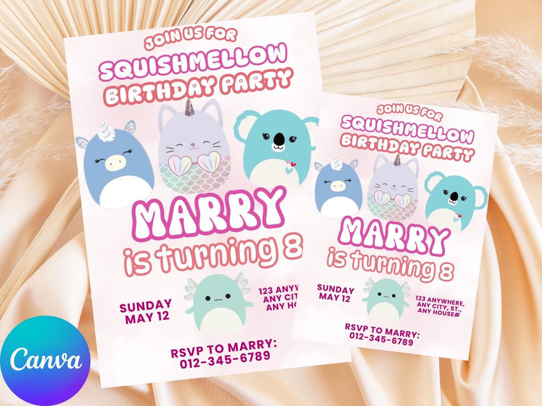 Squishmallow Editable Invitation, Printable Squishmallow Birthday ...