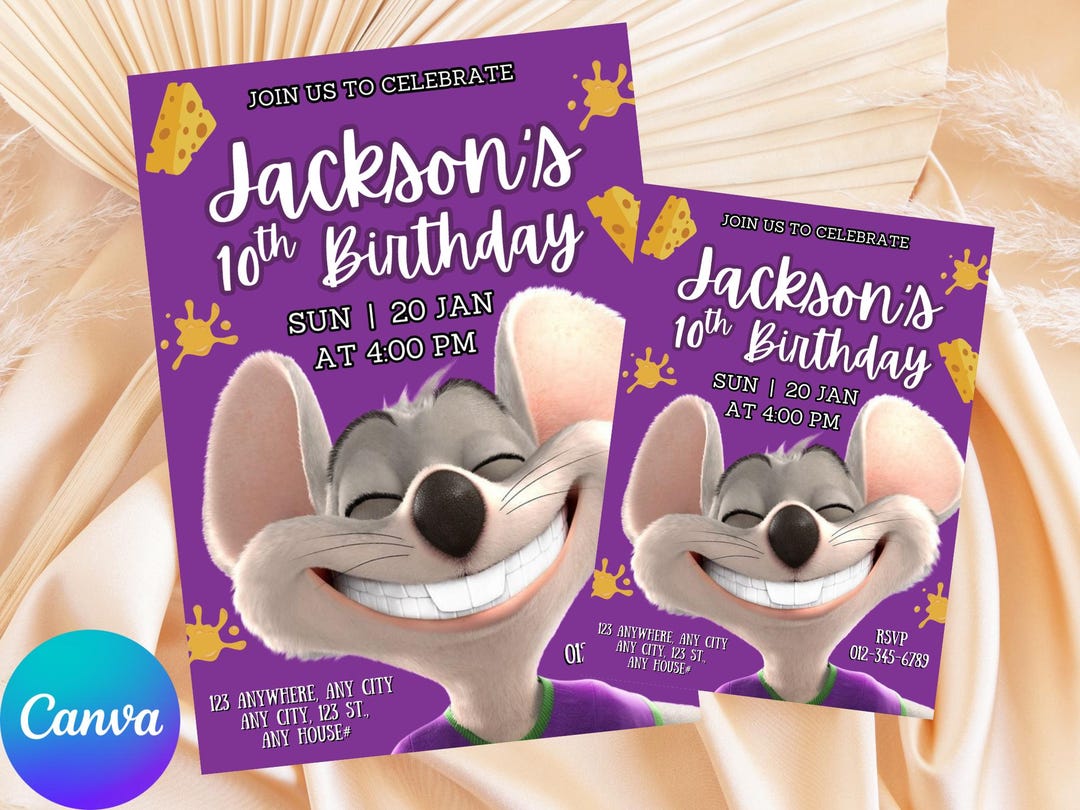 Editable Chuck E Cheese Birthday Invitation Template | Chuck Evite ...