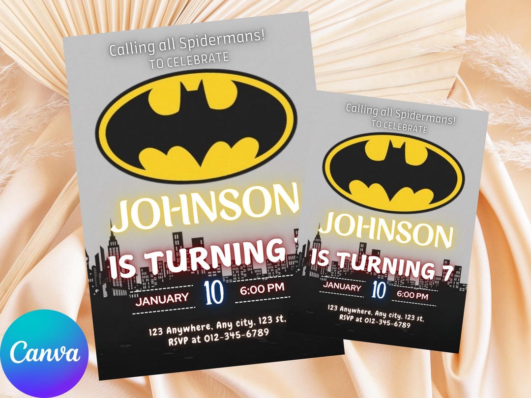 Editable Superhero Invitation, Bat Party Invite,bat Birthday Invitation ...