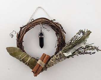 Mini Botanical Crescent Moon Peace and Protection Wreath Wildcrafted ...