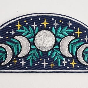 Moon Phase 4.5x2 Embroidered Patch High Quality Iron on Botanical Moon ...