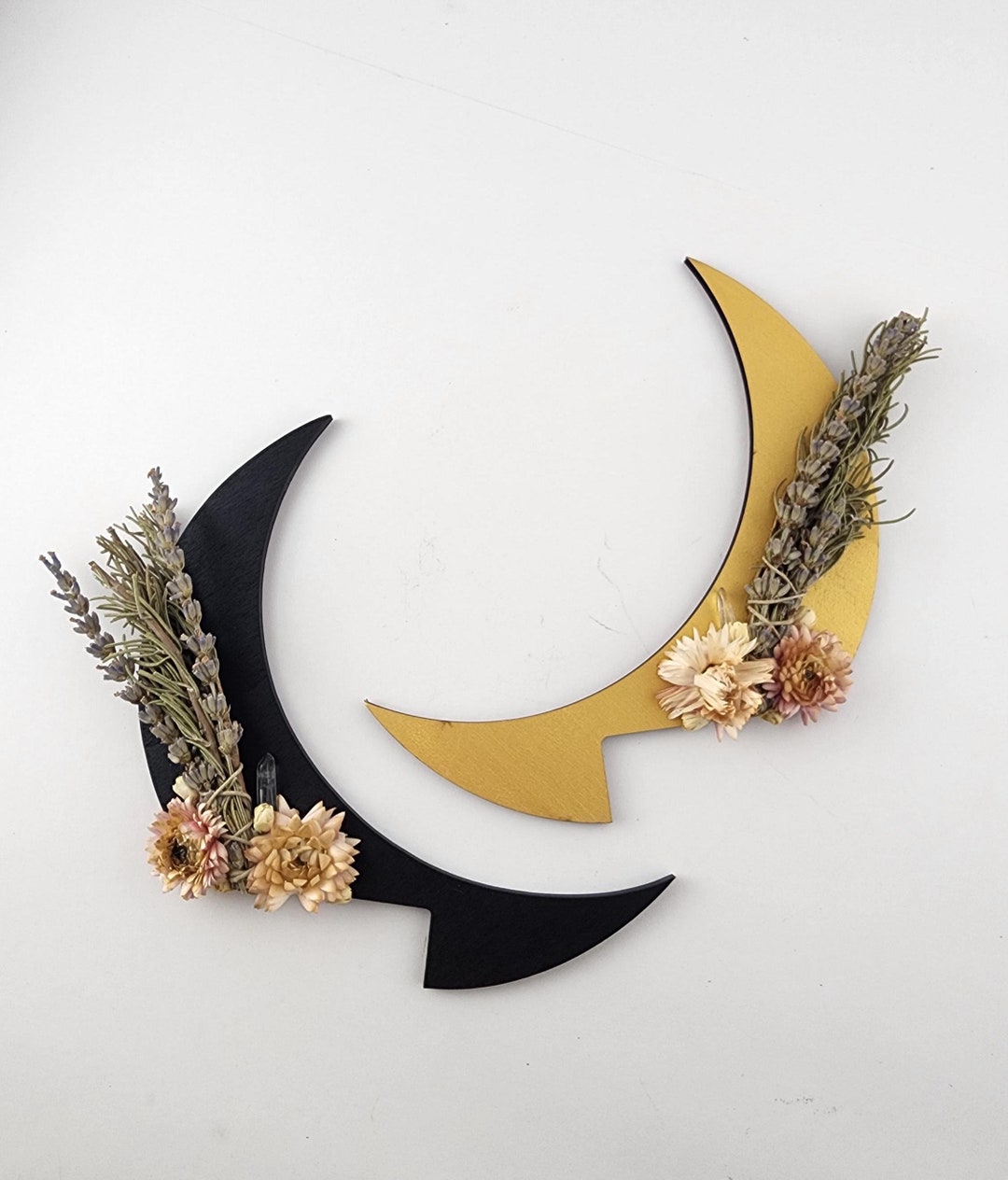 Crescent Moon Door Corner Decor Botanical Crystal Embellished Wooden ...