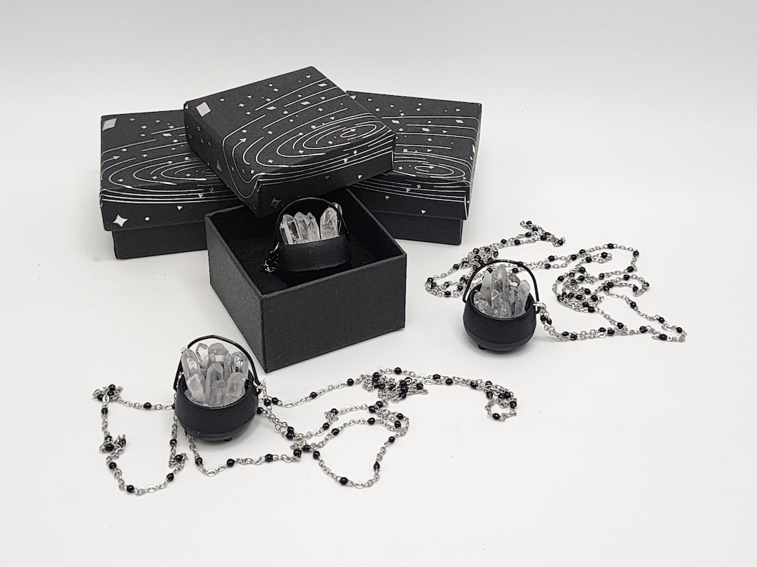 Cast Iron Cauldron Pendant With Clear Quartz Crystal Customizable ...