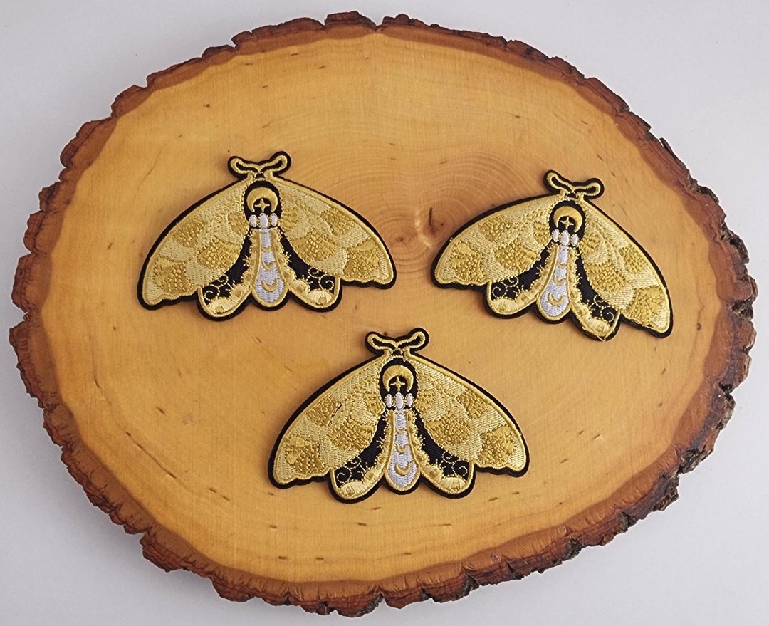Moon Goddess Moth 3.5"x2.5" Embroidered Patch Premium Iron on Golden ...