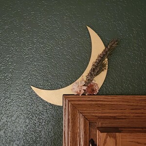 Crescent Moon Door Corner Decor Botanical Crystal Embellished Wooden ...